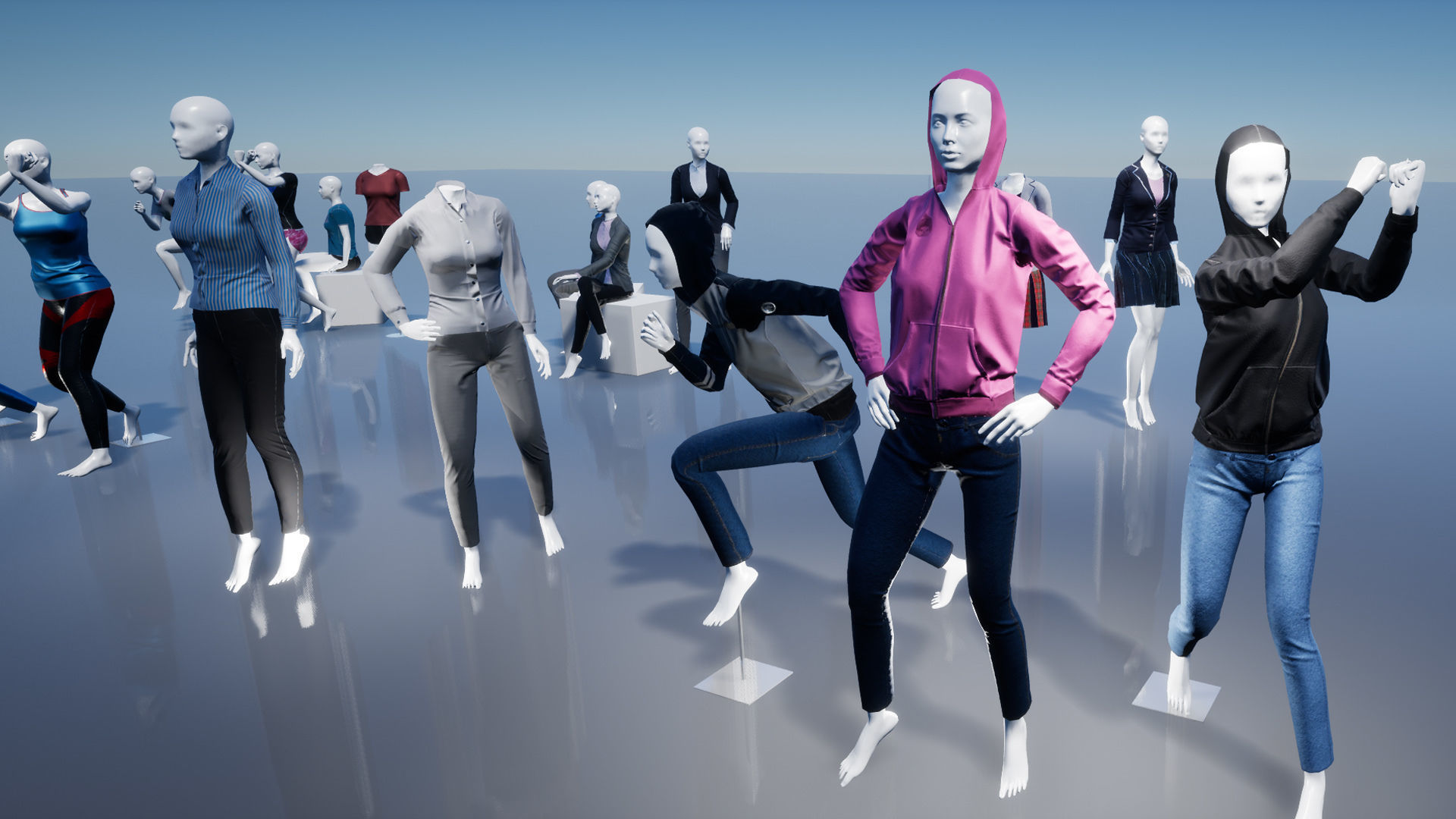 3D model Female Mannequins with various clothing VR / AR / low-poly ...