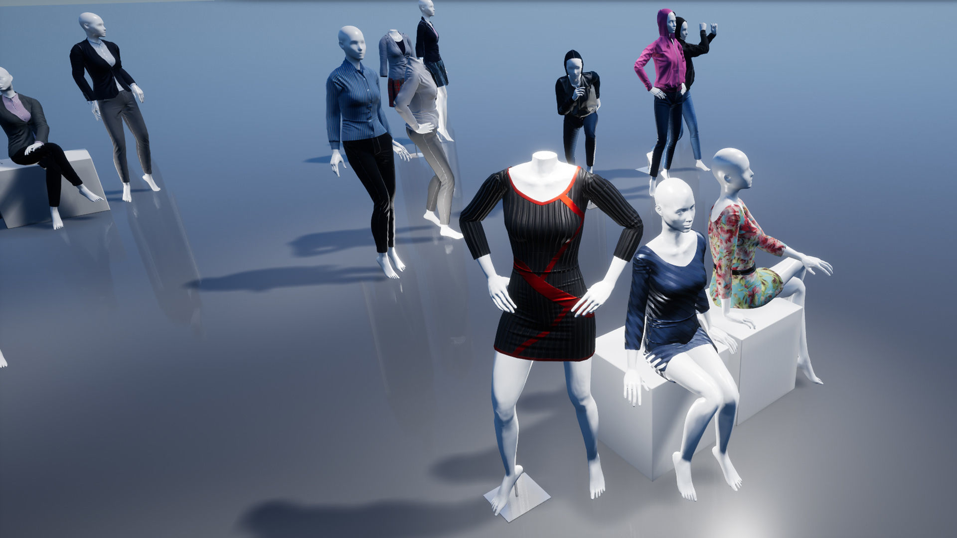 3D model Female Mannequins with various clothing VR / AR / low-poly ...
