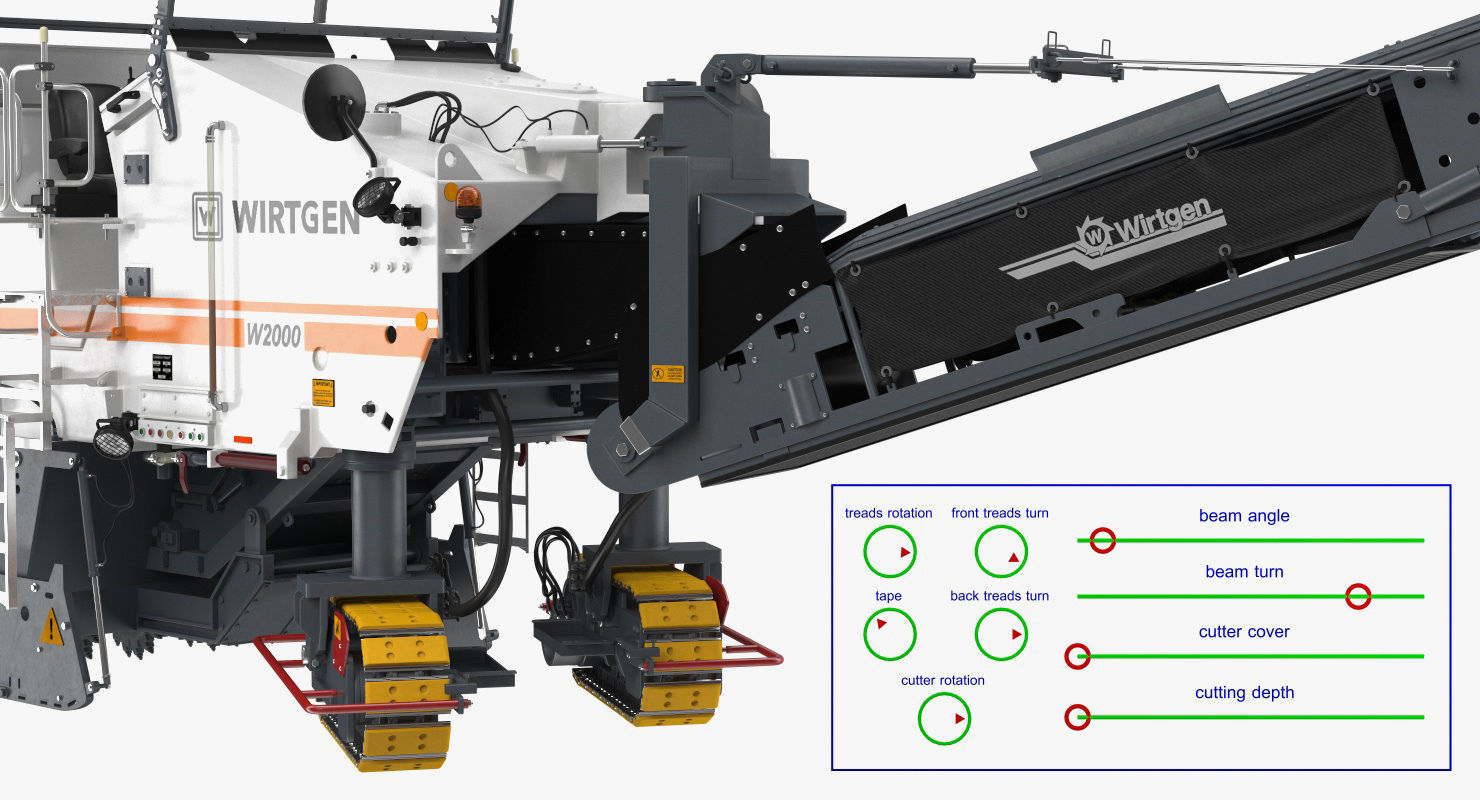 Wirtgen W2000 Asphalt Milling Machine Rigged 3D model rigged | CGTrader