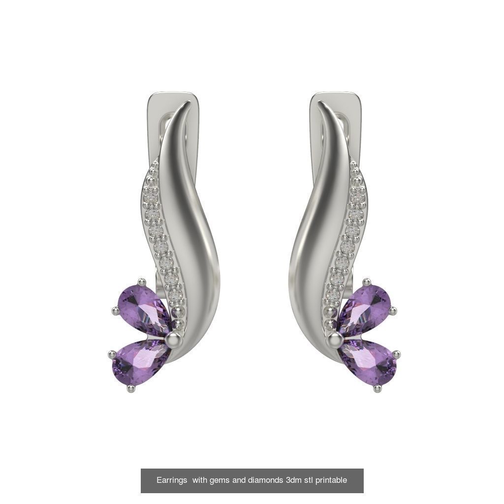 Women earrings with gems and diamonds 3dm stl 3D Model Collection ...