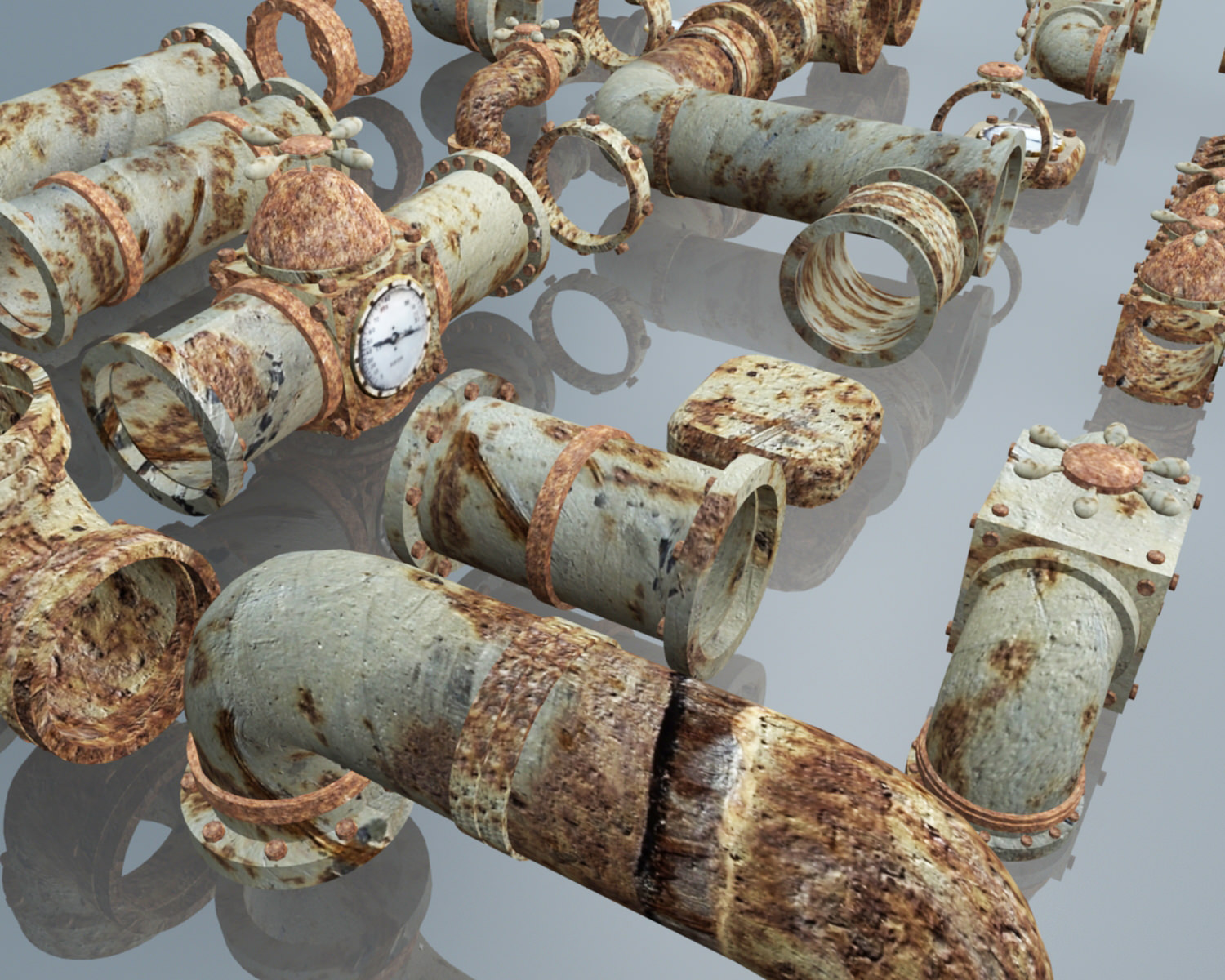 Rusted Pipes Plumbing Stock 3D Model Game ready .max .obj .3ds .fbx .ma ...