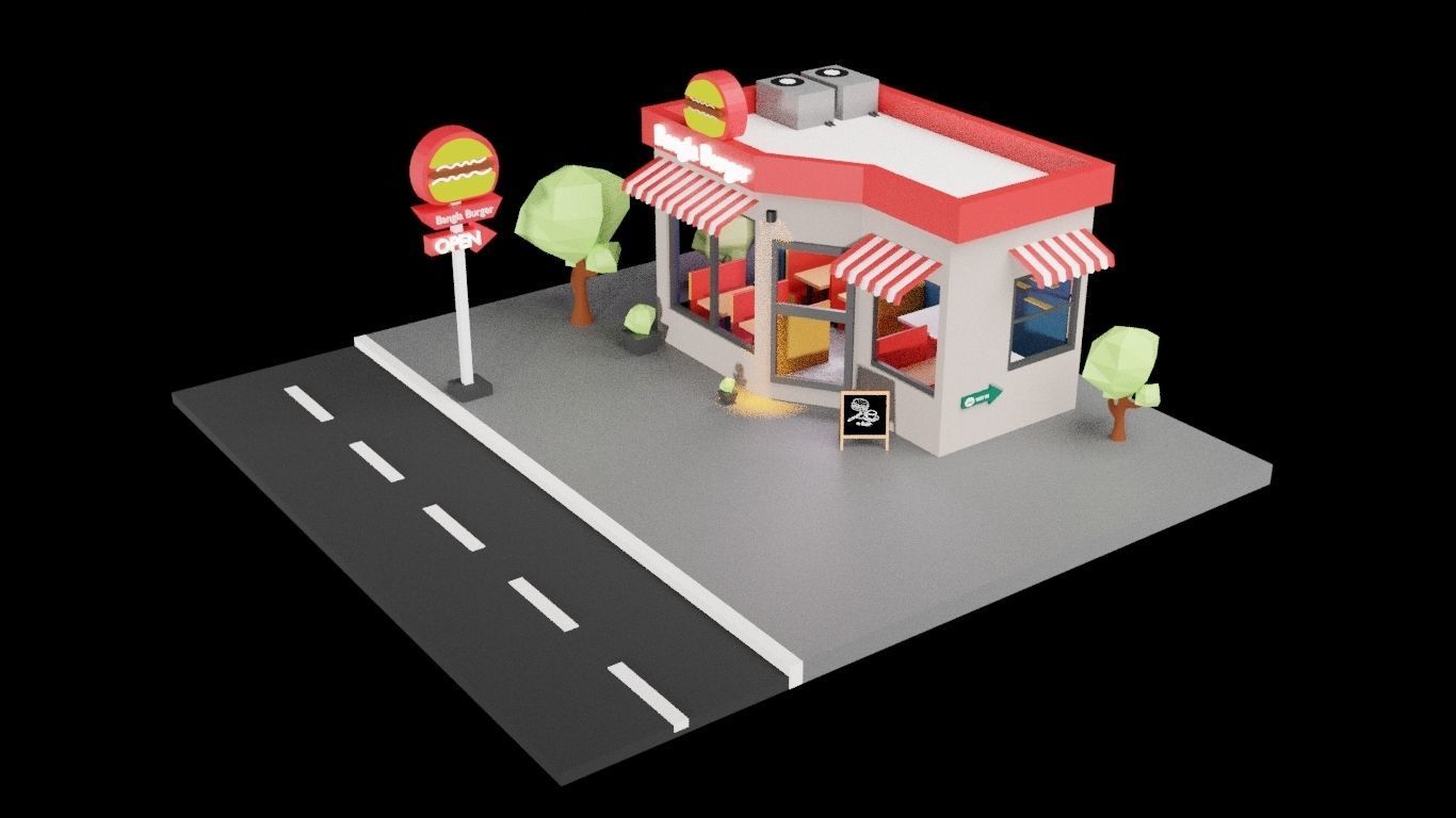3D model Low Poly Coffee shop highly Detailed blender model VR / AR ...