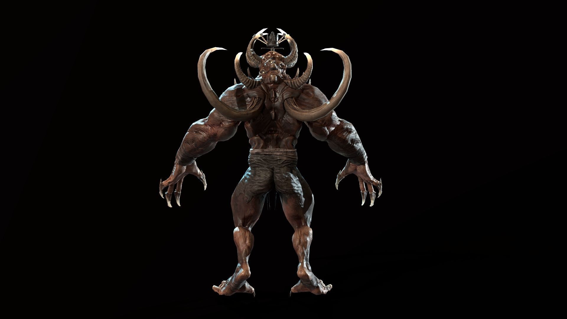 3D model BigDemon humanoid creature VR / AR / low-poly rigged animated ...