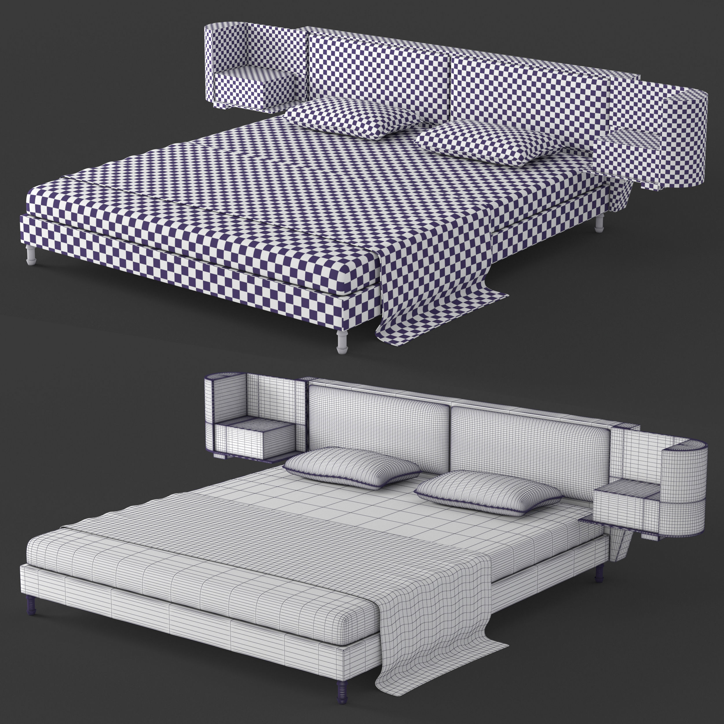 bed004 modern bed with wooden headboard and footboard 3D model | CGTrader