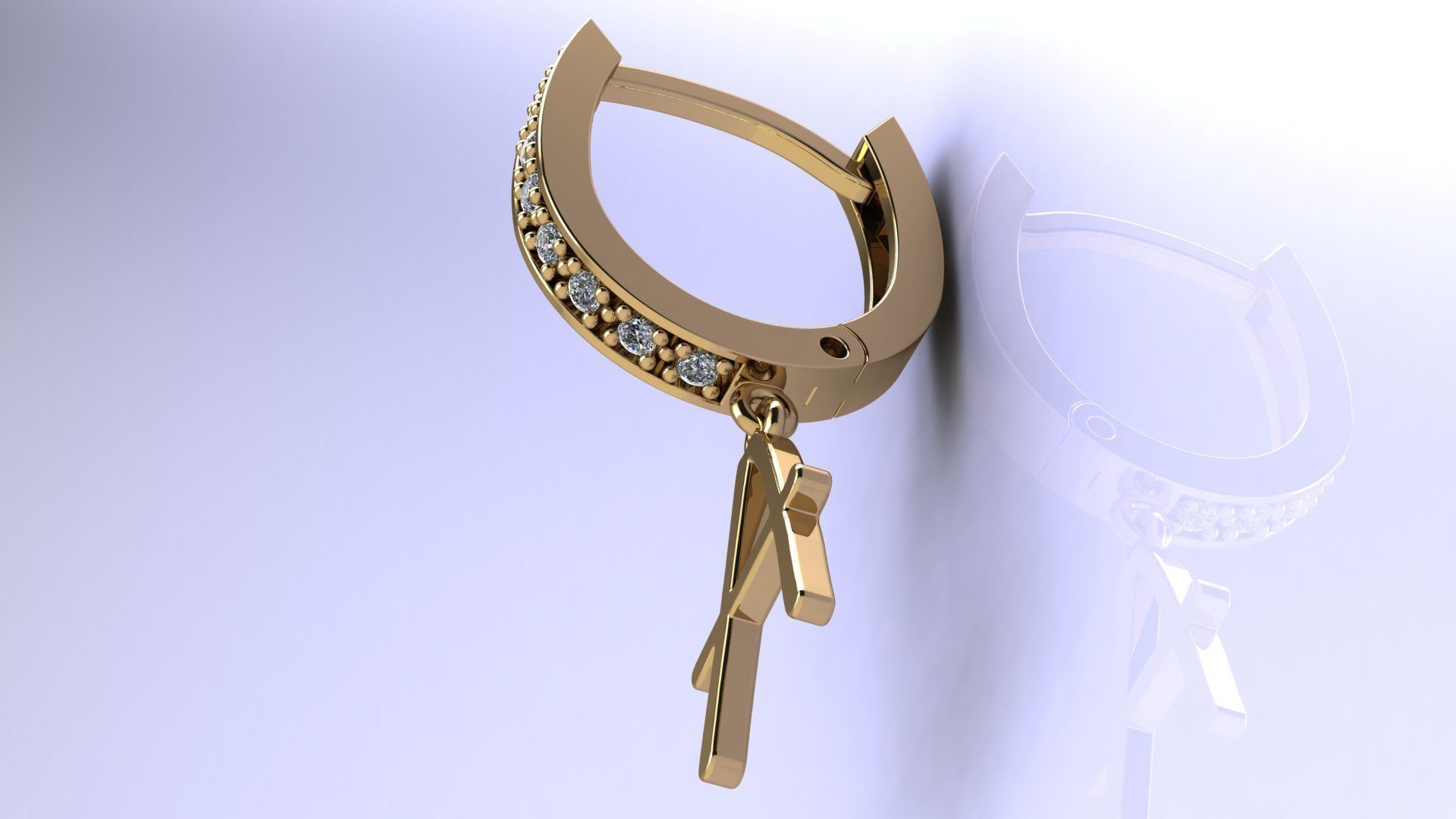 Hoop Earrings with Diamonds and Letters 3D model 3D printable | CGTrader