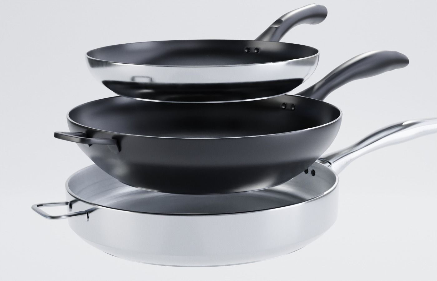 3D model Set of Pans - Frying Saute Wok VR / AR / low-poly | CGTrader