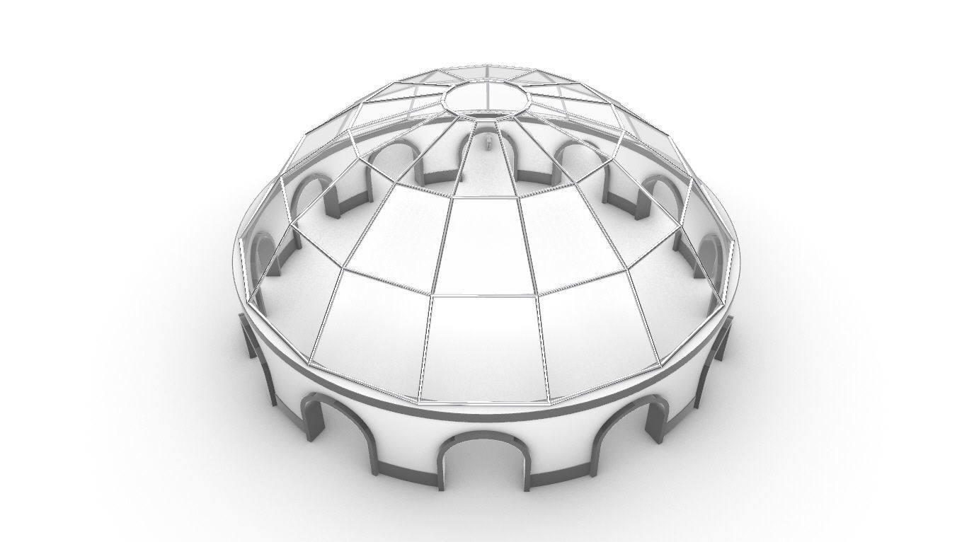 Dome Pavilion with Square Wireframe Structure and Panels 3D model ...