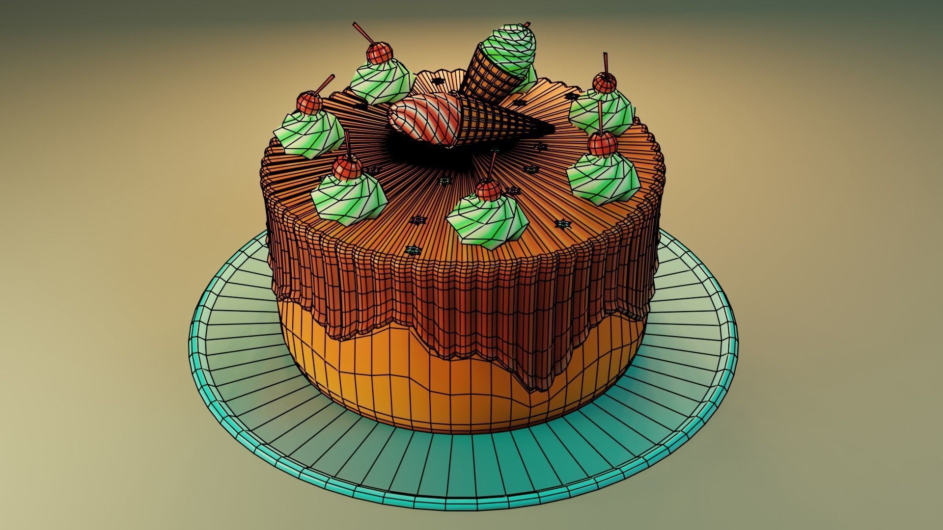 3D model Cake gradient VR / AR / low-poly | CGTrader