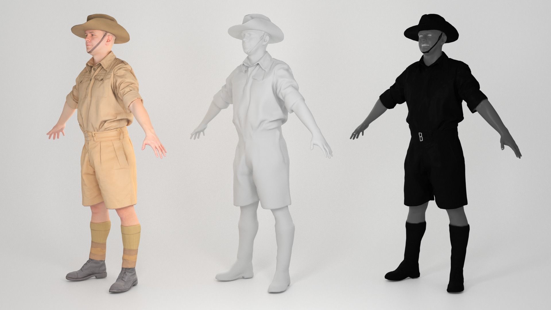 3D model Character of WW 2 Australian soldier in A-pose 149 VR / AR ...