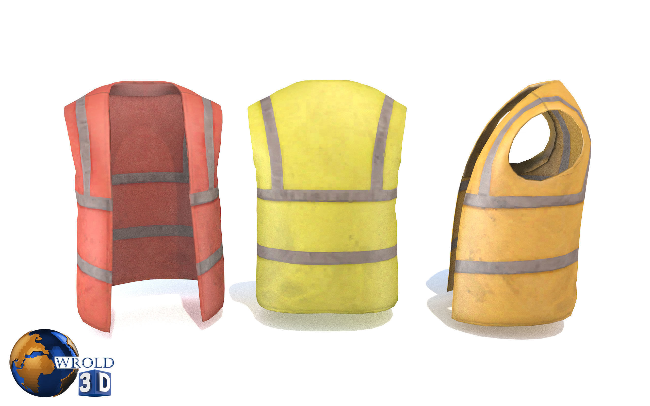 3D model Worker Vest Safety Vest Collection Pack Lowpoly 3D Model VR ...