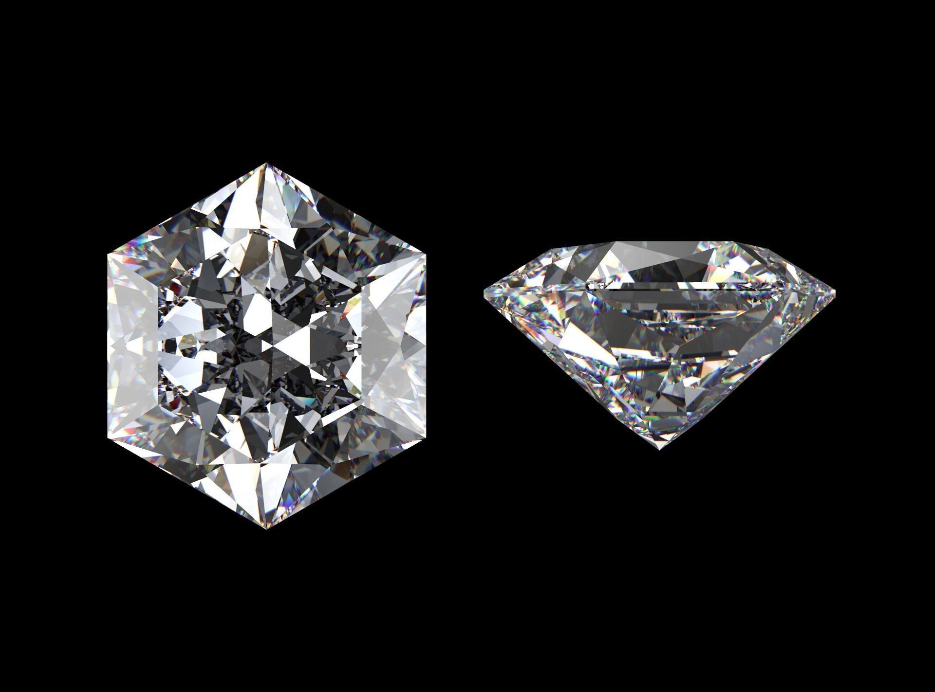 Hexagon Cut Diamond - All Sizes 3D model | CGTrader