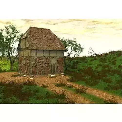 Grainstore brick building with wooden roof 3D model | CGTrader