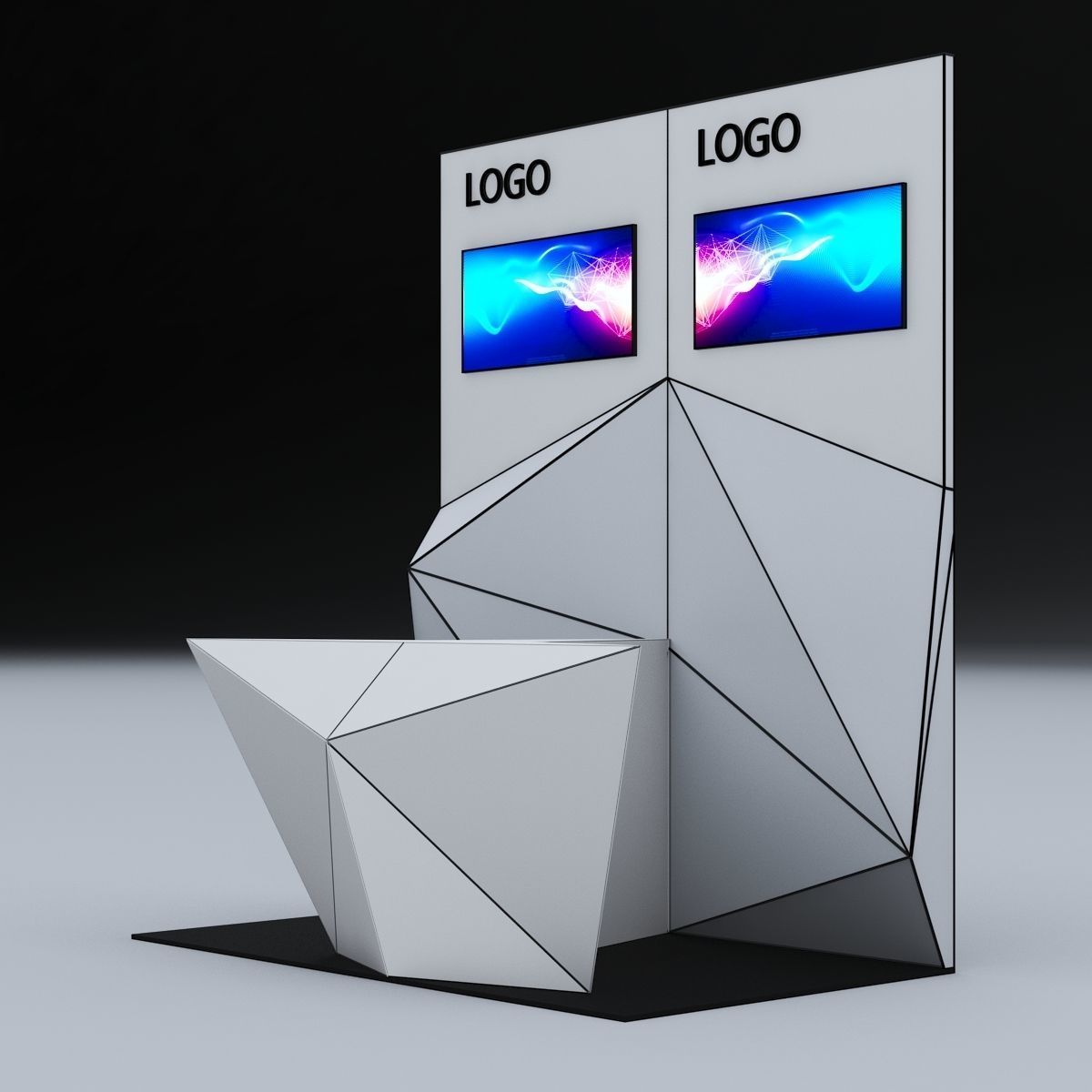 Low poly pod display stand with two monitors 3D model | CGTrader
