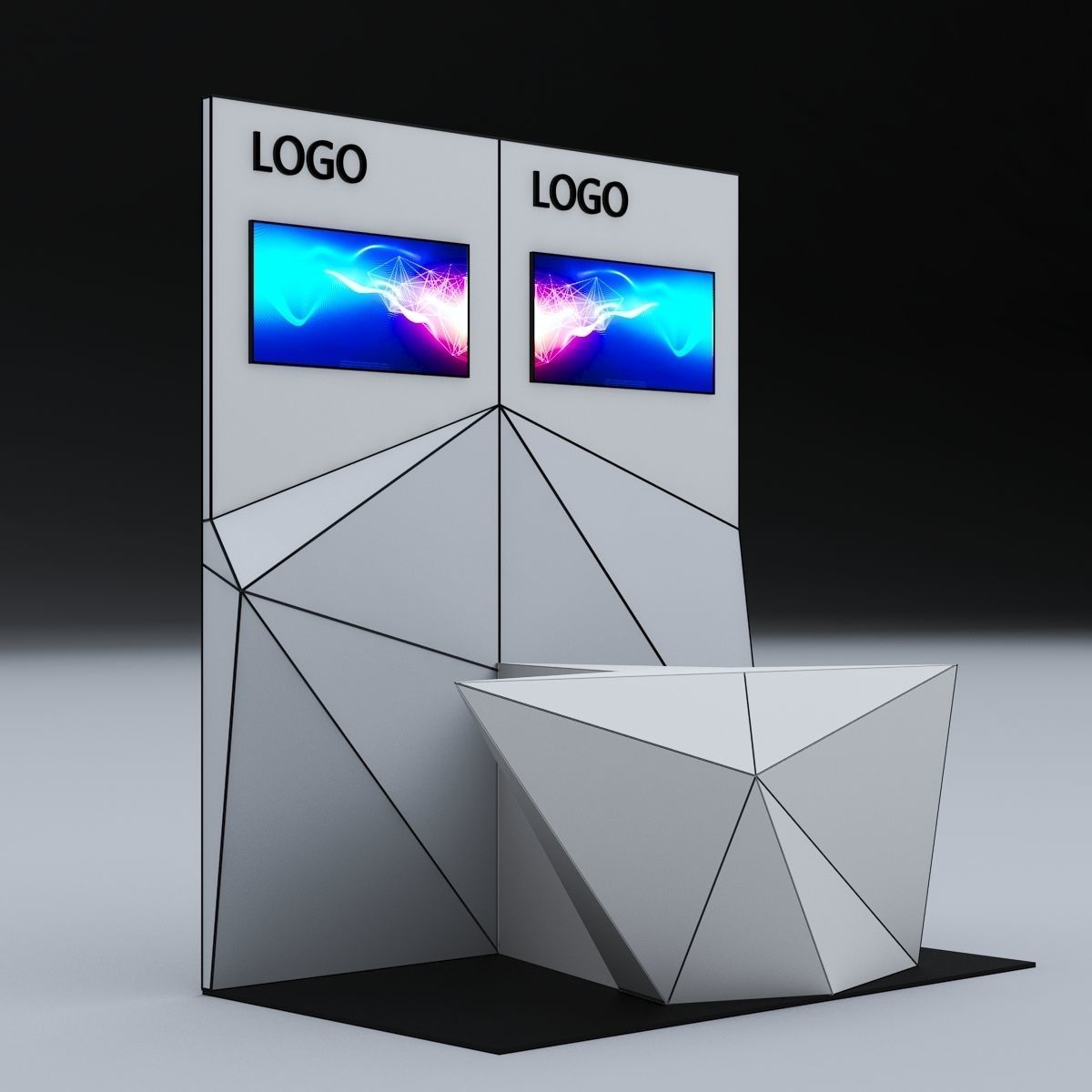 Low poly pod display stand with two monitors 3D model | CGTrader