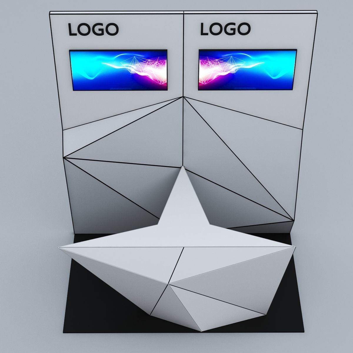 Low poly pod display stand with two monitors 3D model | CGTrader