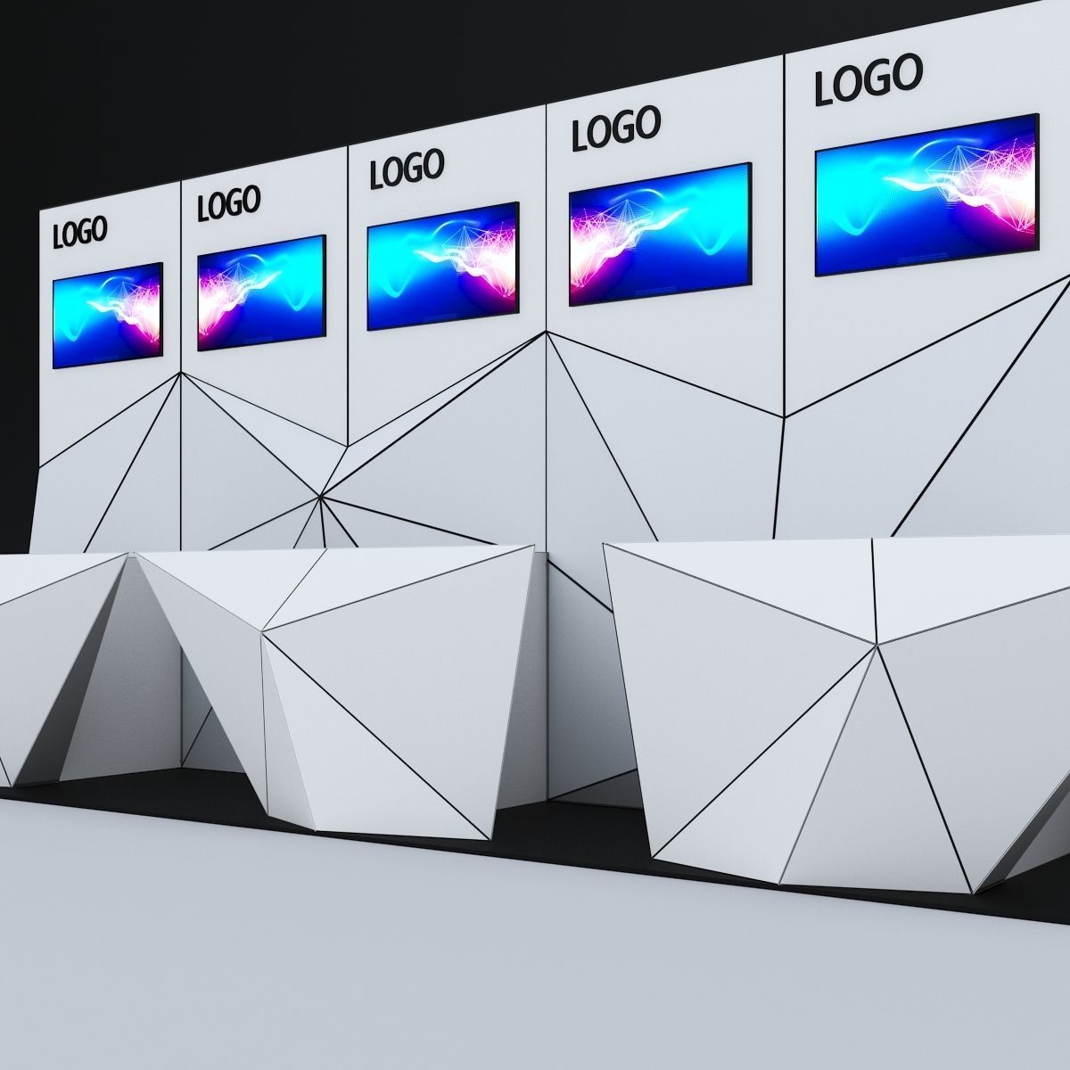 Low poly pod display stand with two monitors 3D model | CGTrader