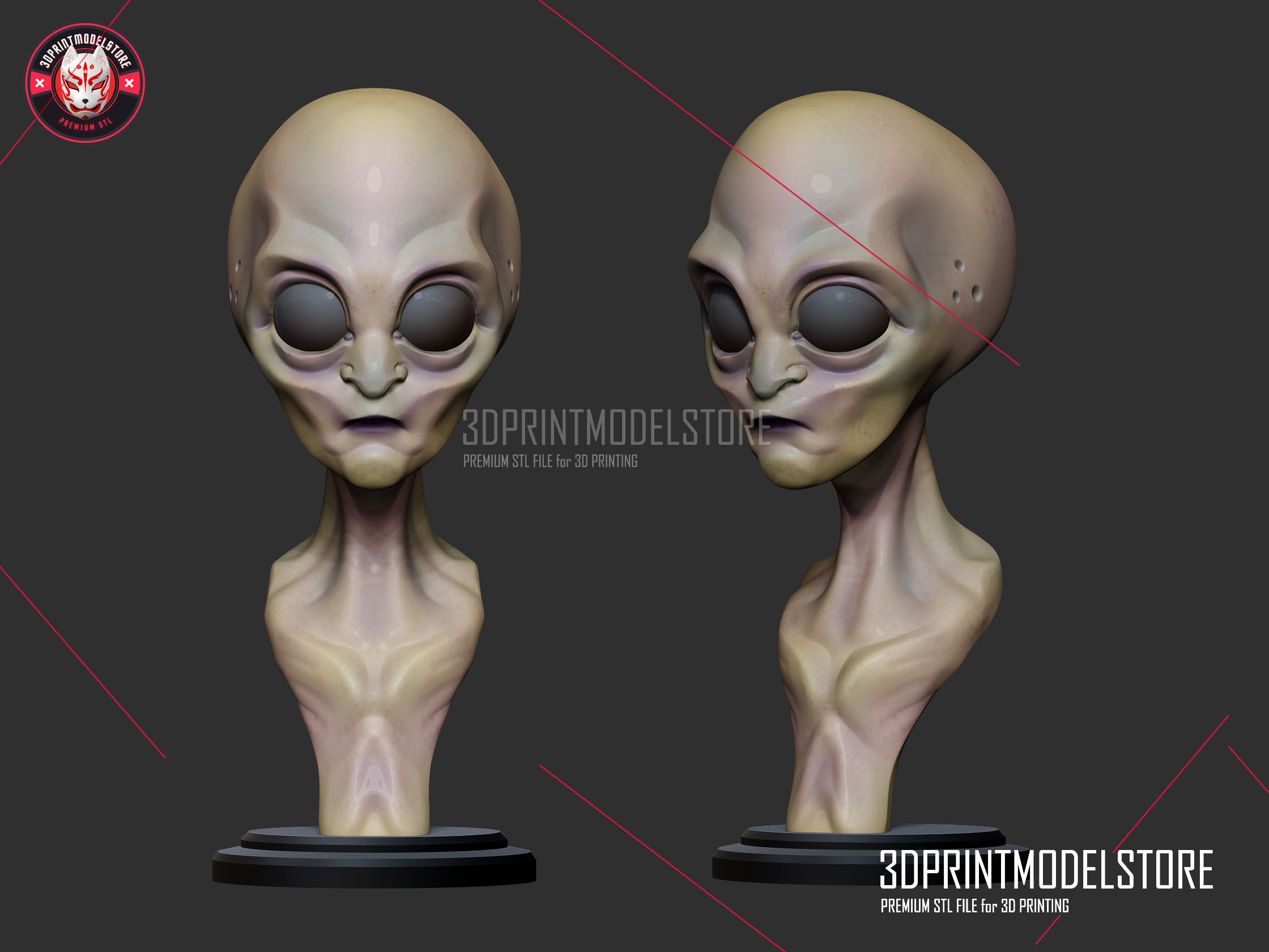 Alien Stylized Bust STL File 3D model 3D printable | CGTrader