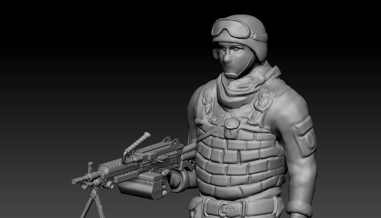 good luck soldier with machine gun 3D model 3D printable | CGTrader