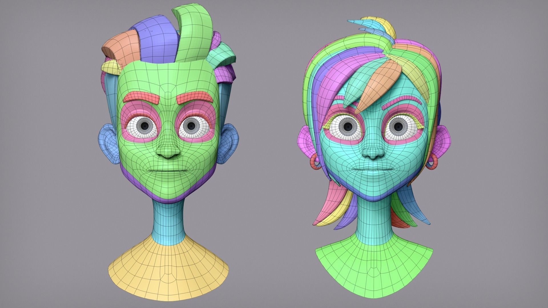 Male and female cartoon characters base mesh 3D model | CGTrader