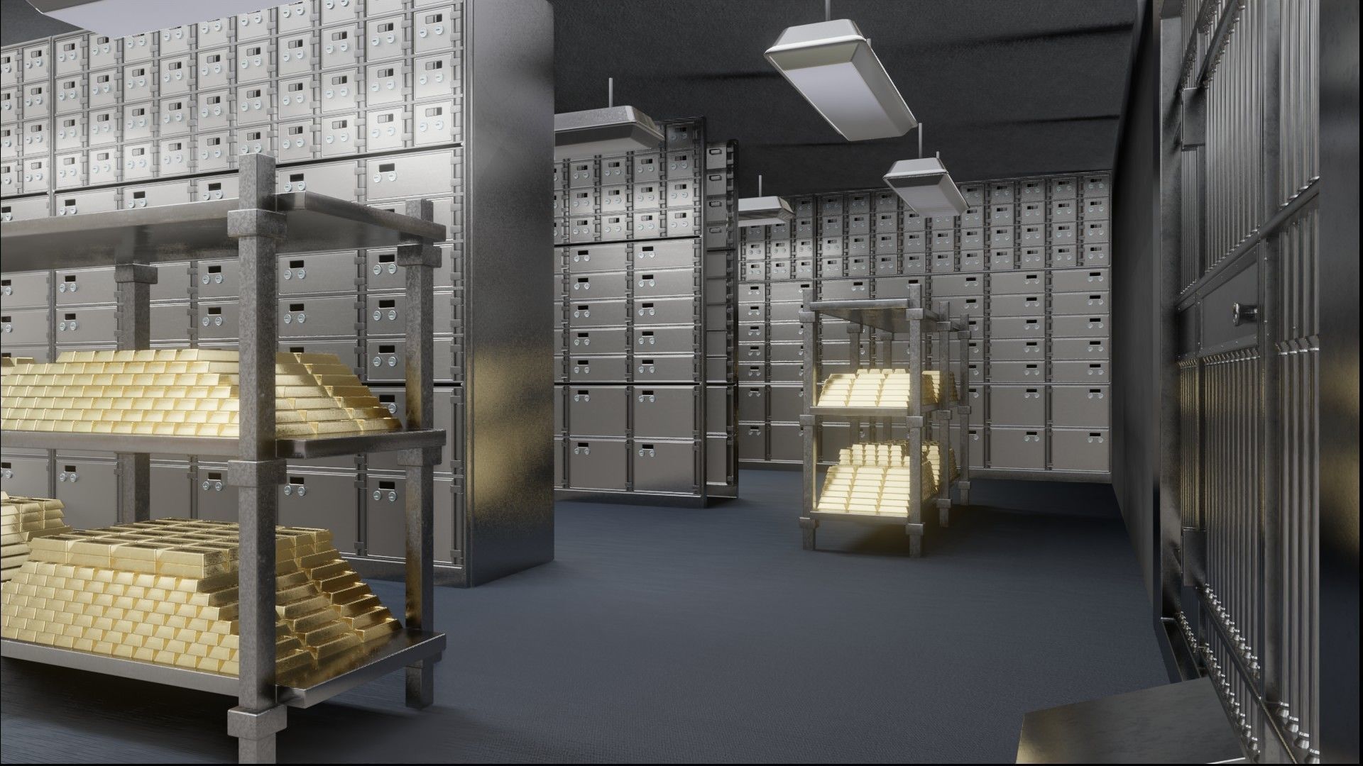 Bank safe room with gold and bank cells 3D model | CGTrader