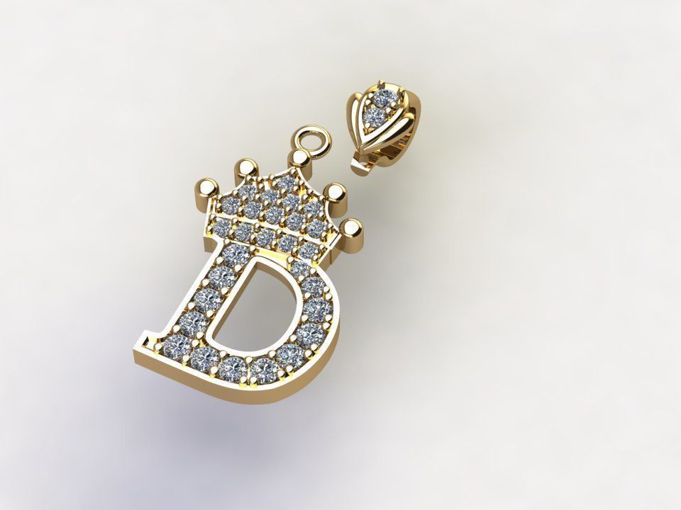 Alphabet Letter D with crown Pendant 3D model | CGTrader