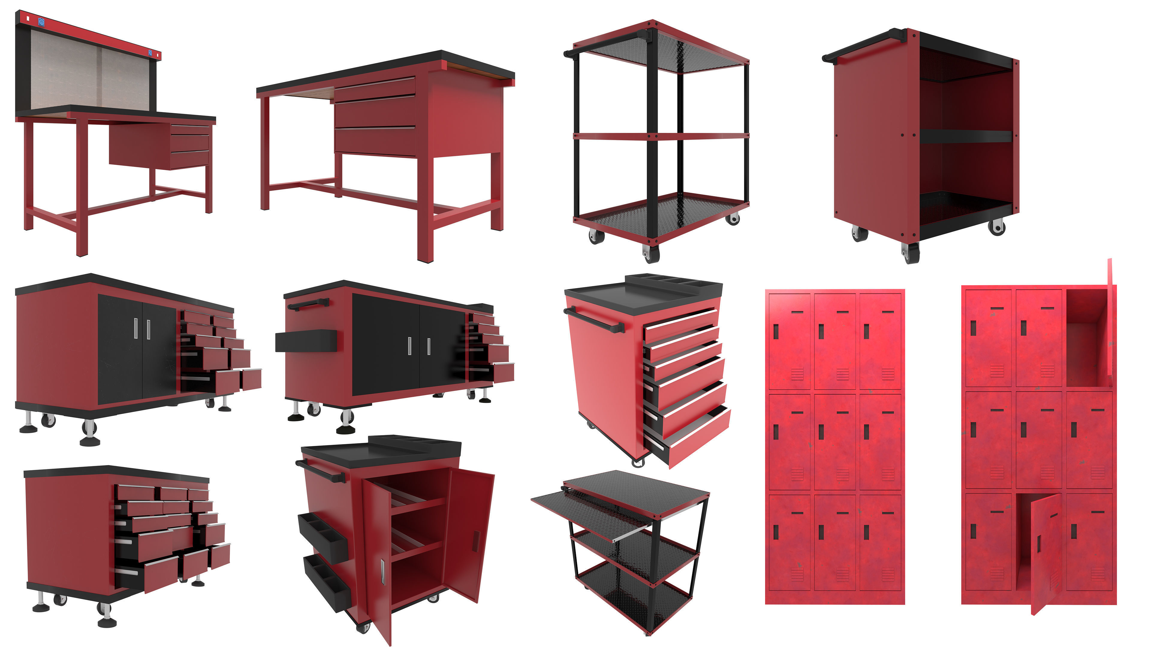 3D Model Collection Workshop set tool cabinet with drawers on wheels VR ...