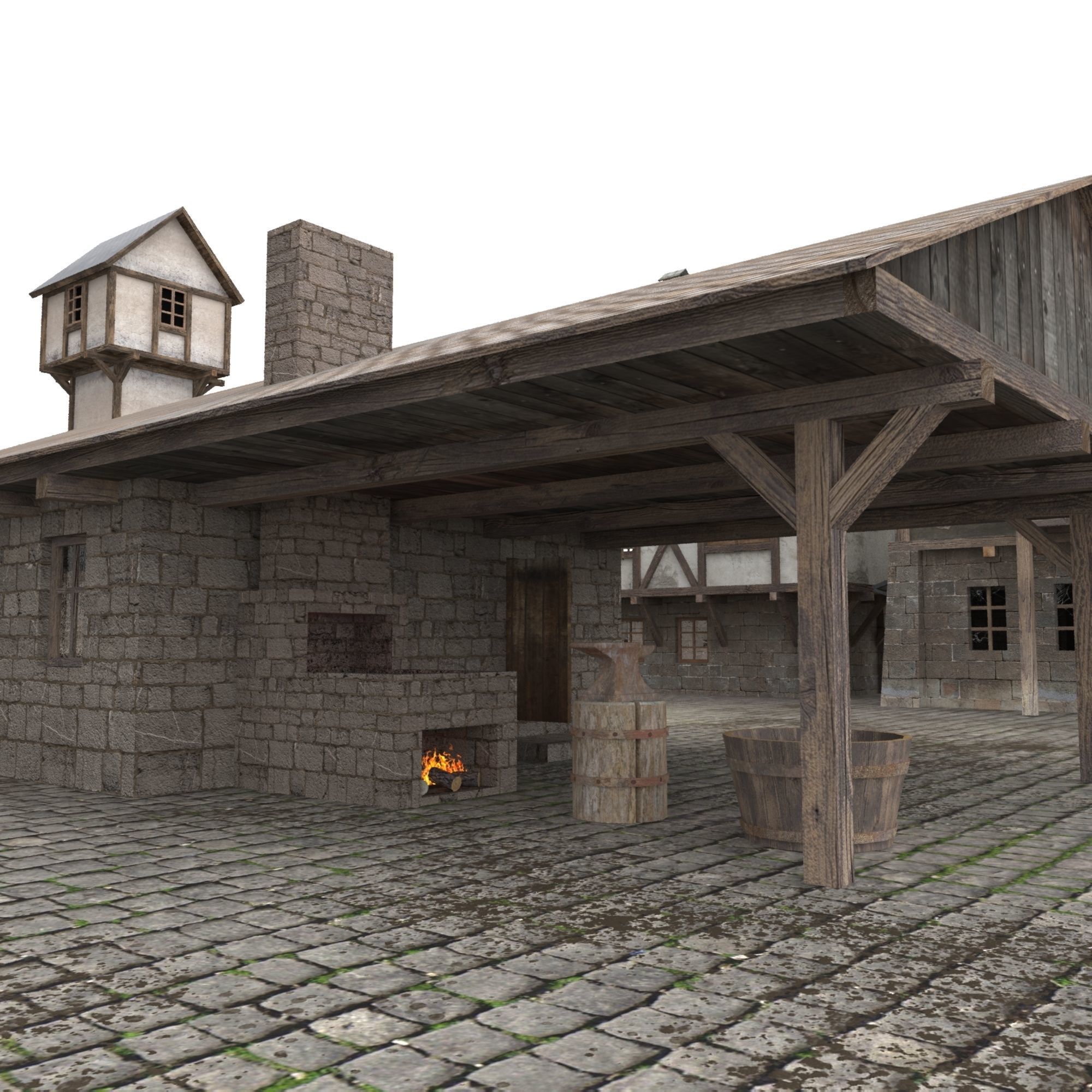 3D model Medieval Fantasy Forge Fachwerk 006 VR / AR / low-poly | CGTrader