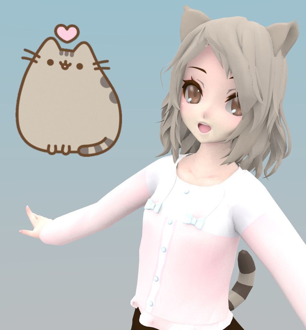 Pusheen cat Girl 3D model | CGTrader