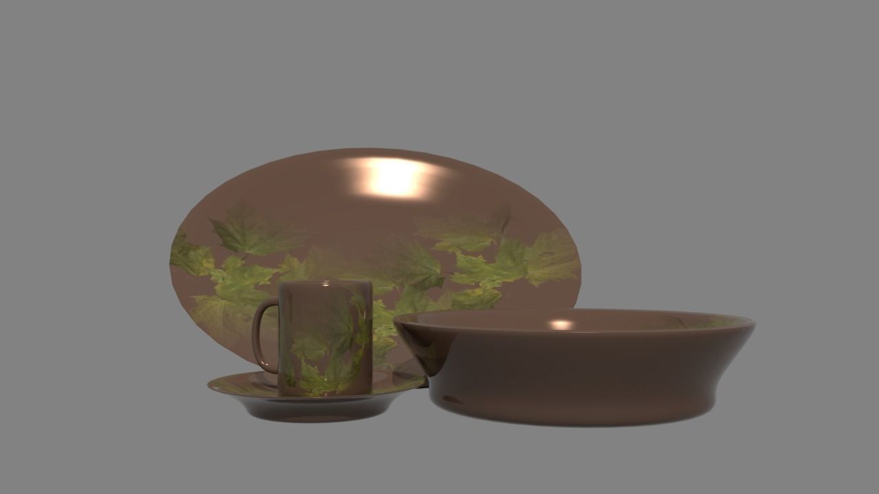 Vajilla set of dinnerware with leaves free 3D model | CGTrader