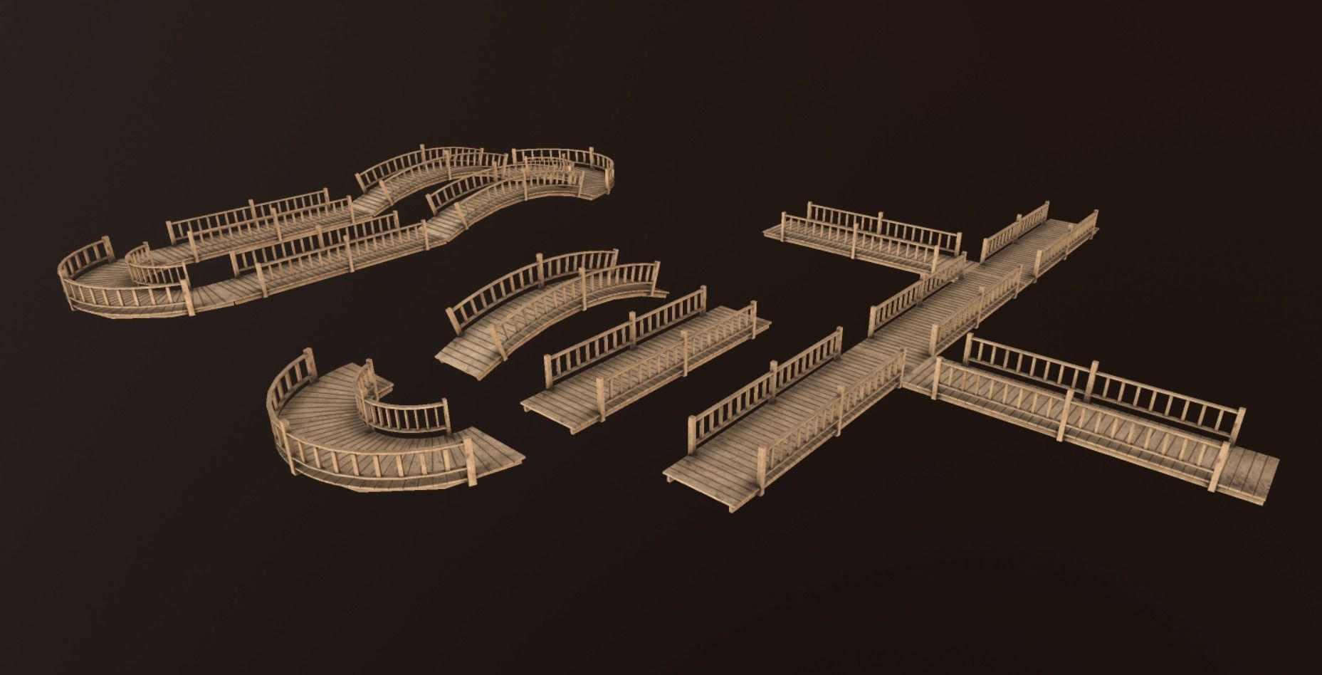 3D model modular wooden bridge VR / AR / low-poly | CGTrader