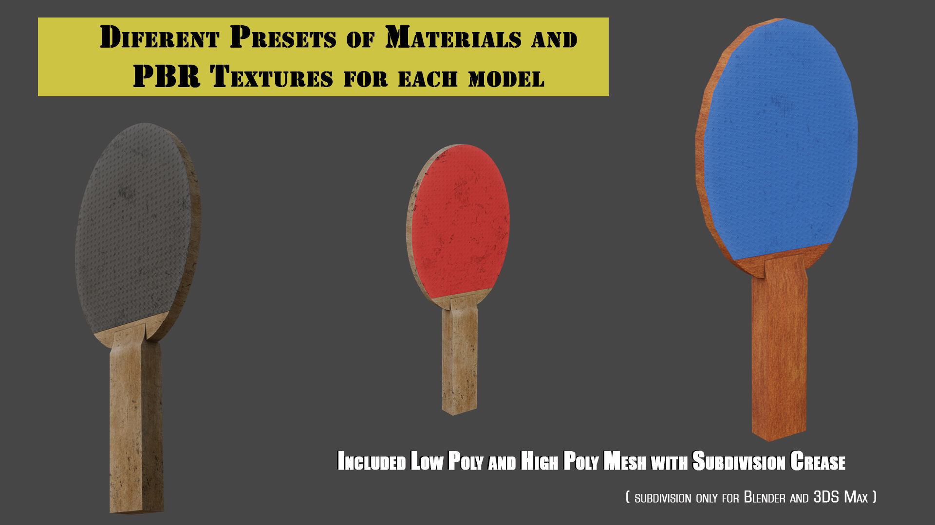 3D model Table Tennis Paddle Racket many PBR Options Textures VR / AR ...