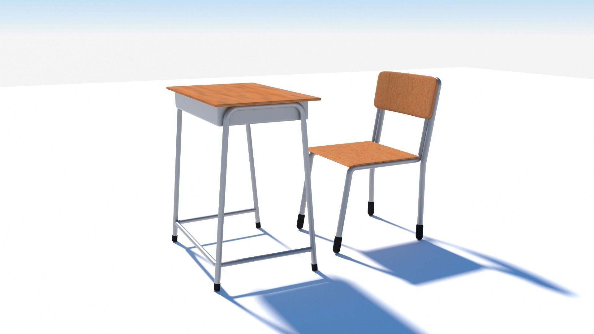 Japanese School Desk and Chair Set free 3D model | CGTrader