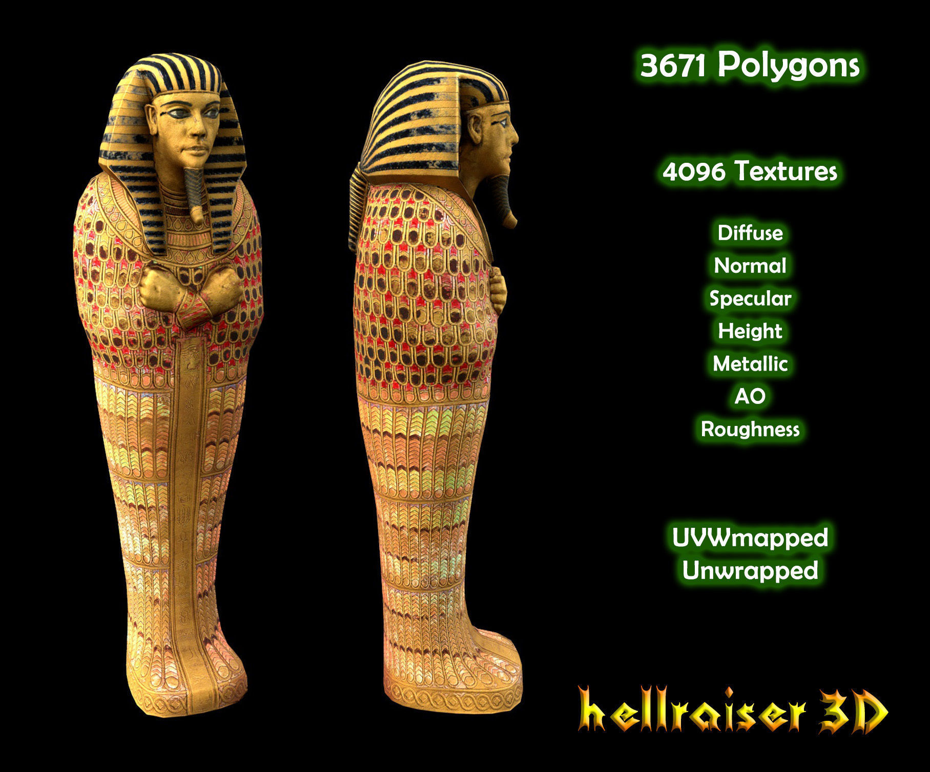3D model Egyptian Sarcophagus - PBR - Textured VR / AR / low-poly ...