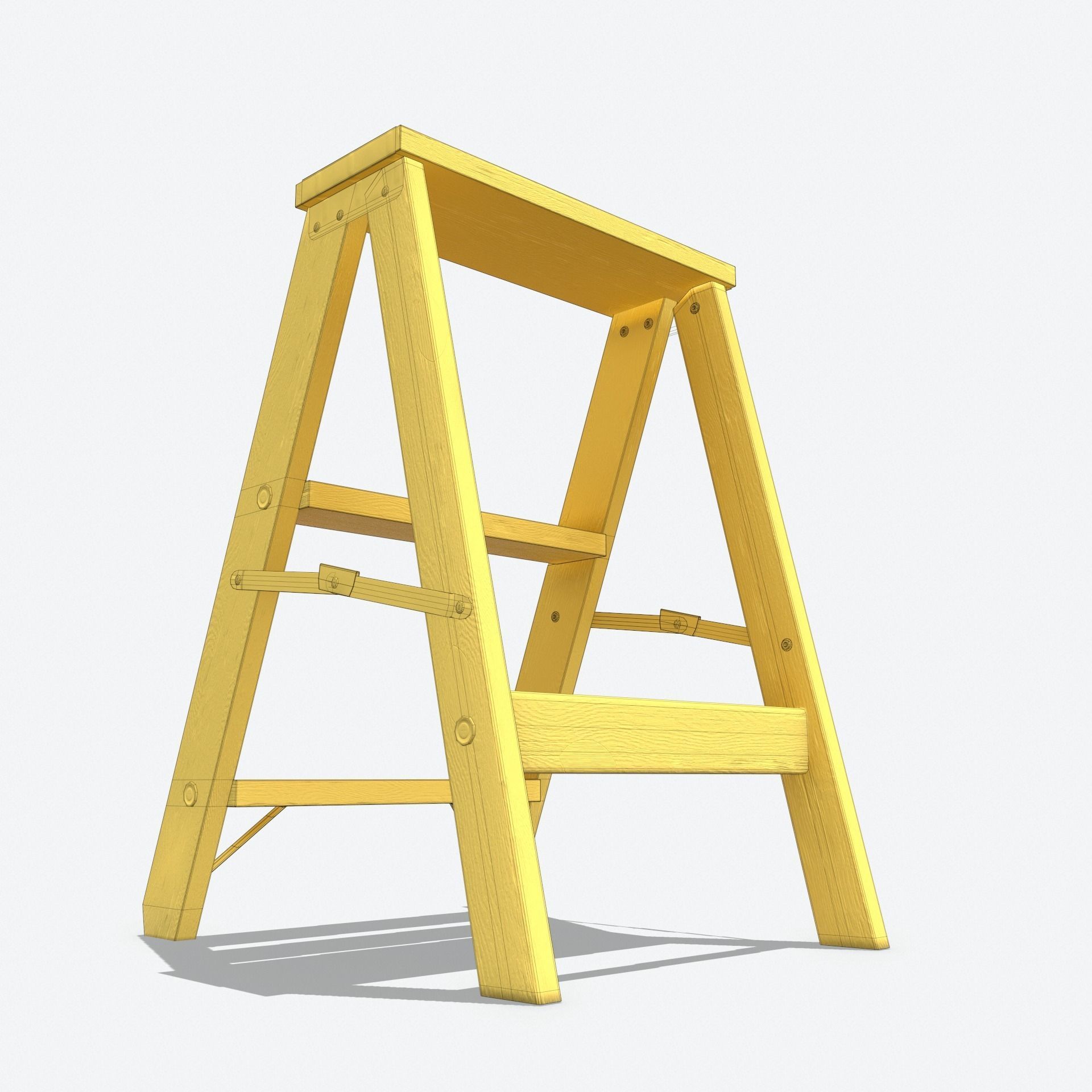 3D model Wooden Ladder Animated RIG PBR VR / AR / low-poly rigged ...