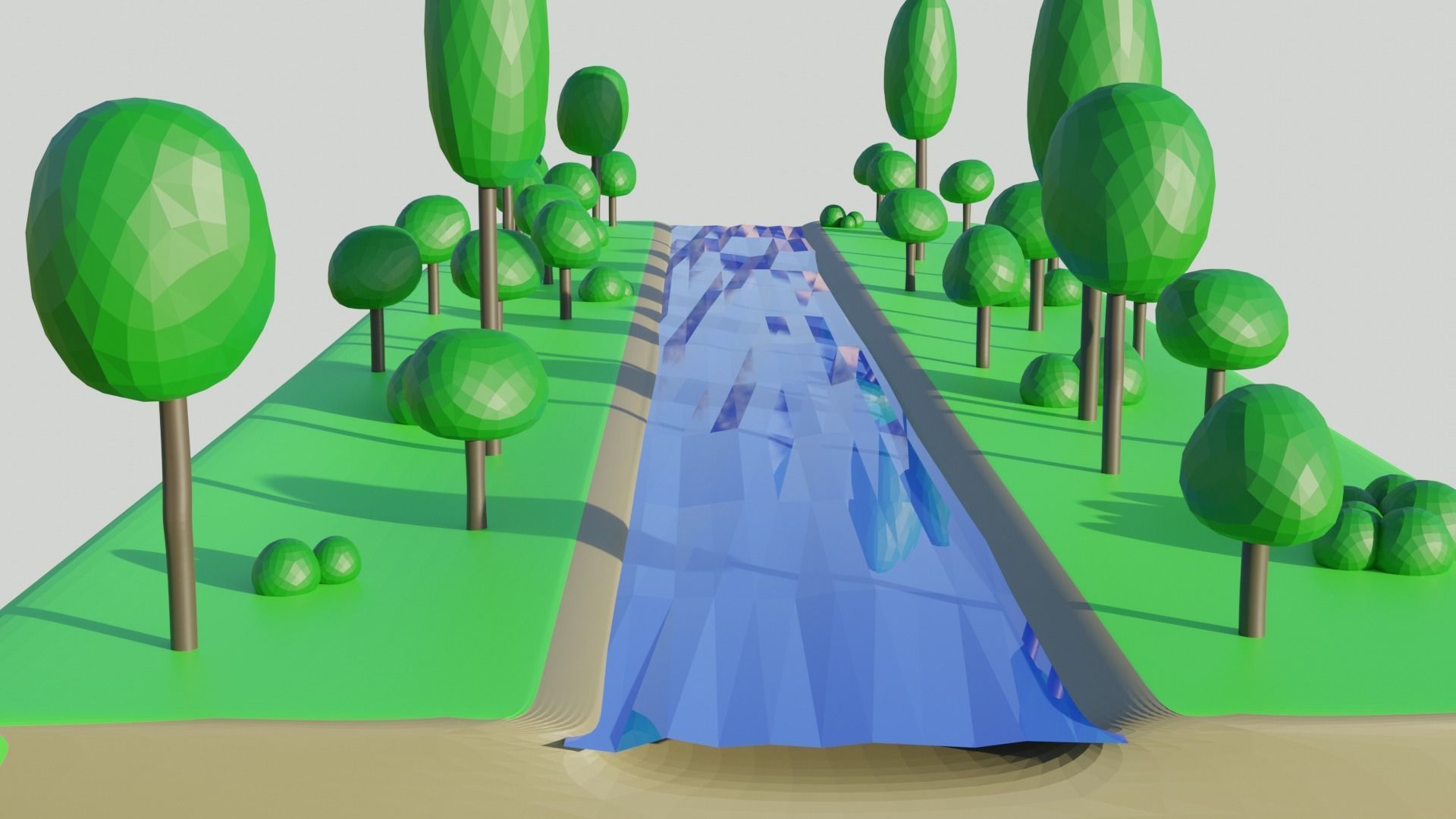Low Poly River 3D Model area with trees and free VR / AR / low-poly 3D ...