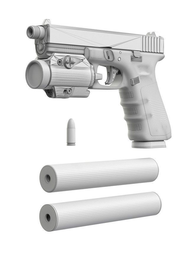 Pistol Glock 17 Gen4 and Flashlight with laser pointer 3D model | CGTrader