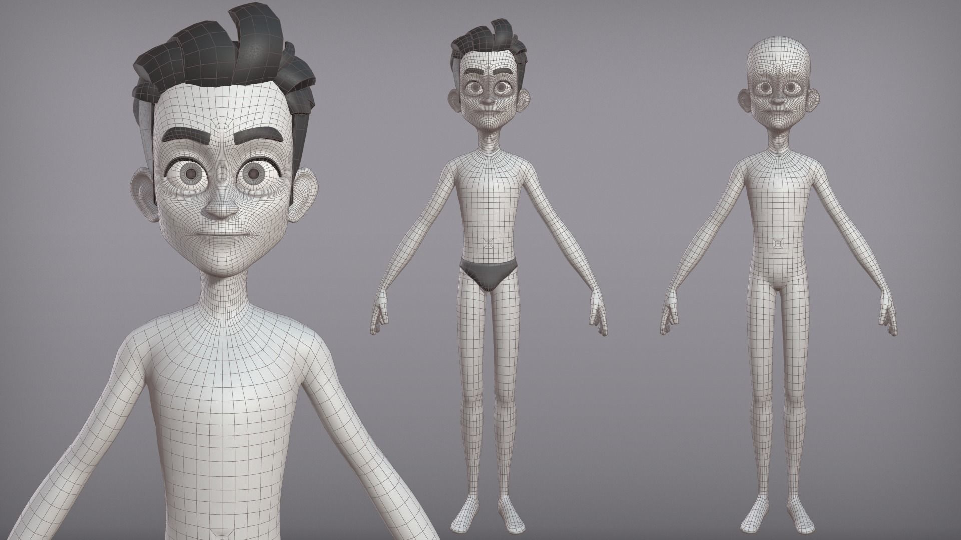 3D model Male and female cartoon characters base mesh VR / AR / low ...