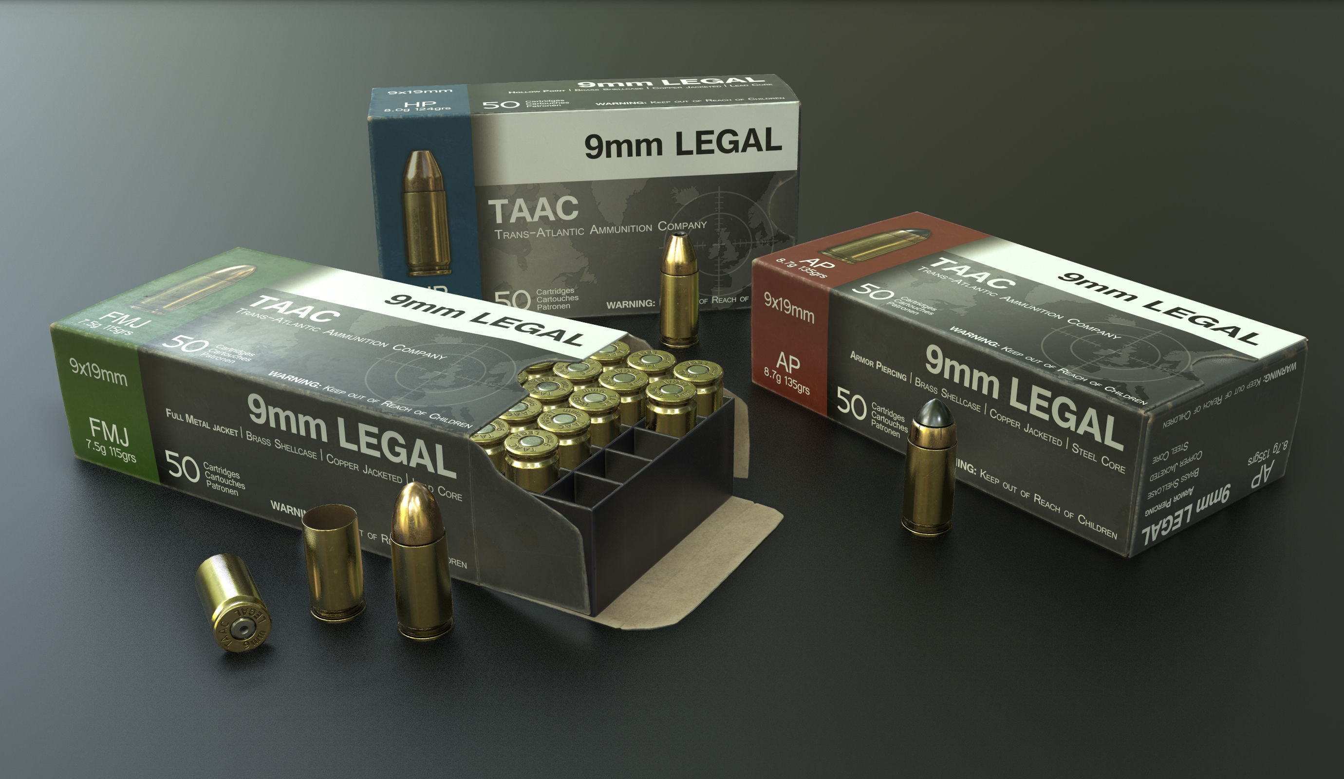 3D model 9mm Pistol Ammunition Pack VR / AR / low-poly | CGTrader