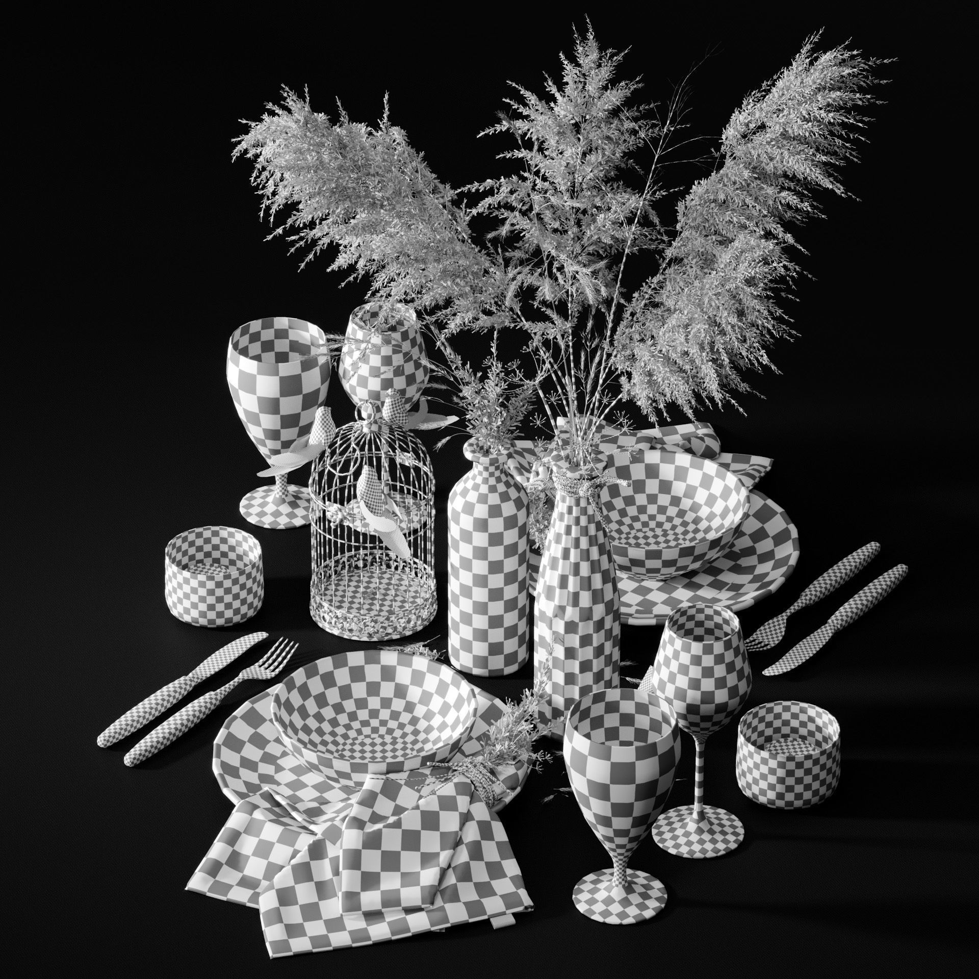 Straw Table Set 3D model | CGTrader