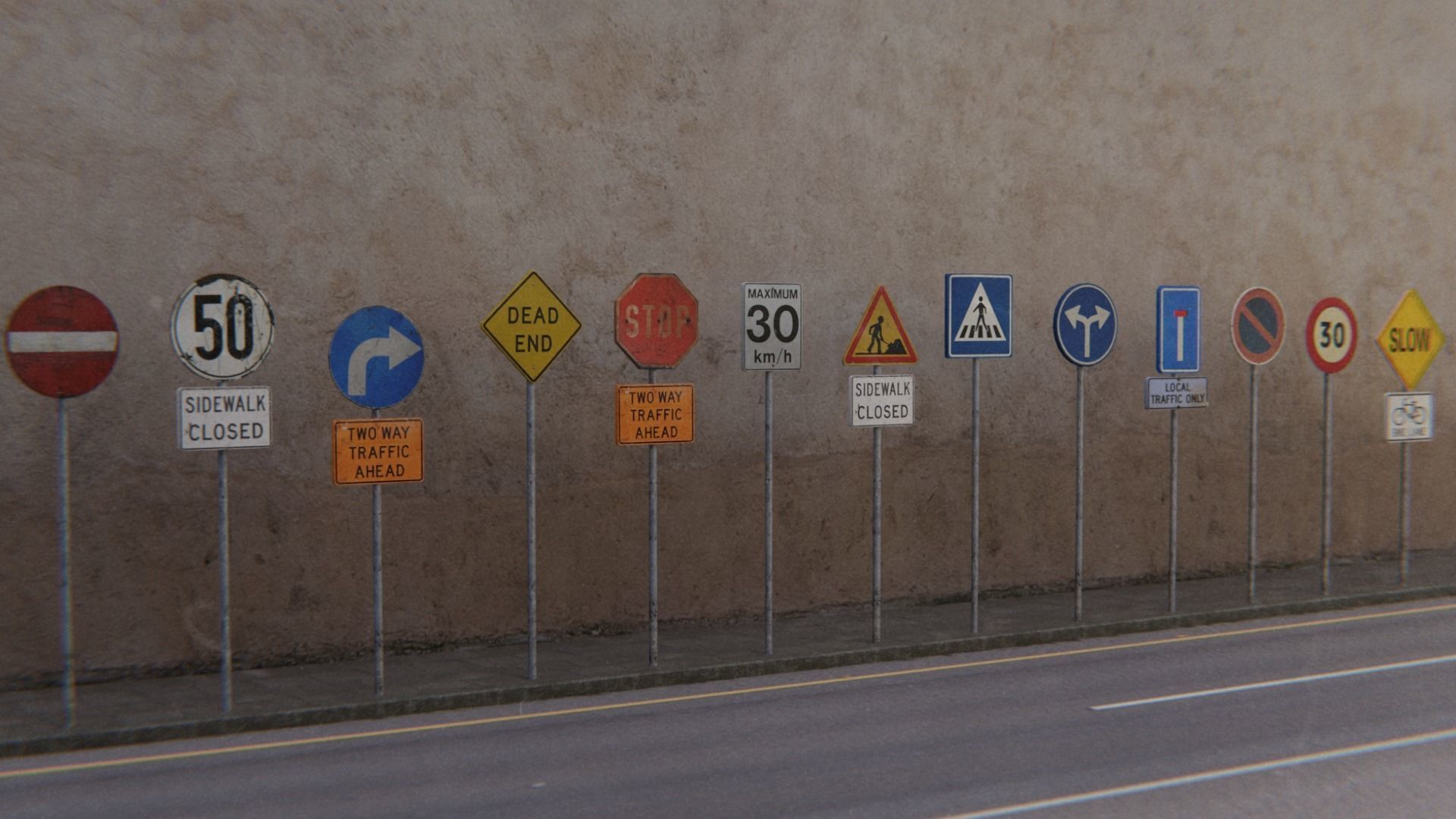 3D model Road sign pack VR / AR / low-poly | CGTrader