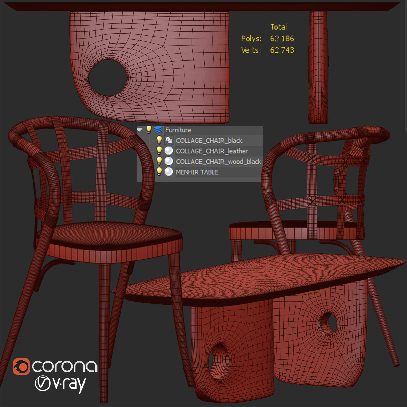 COLLAGE CHAIR MENHIR TABLE 3D model | CGTrader