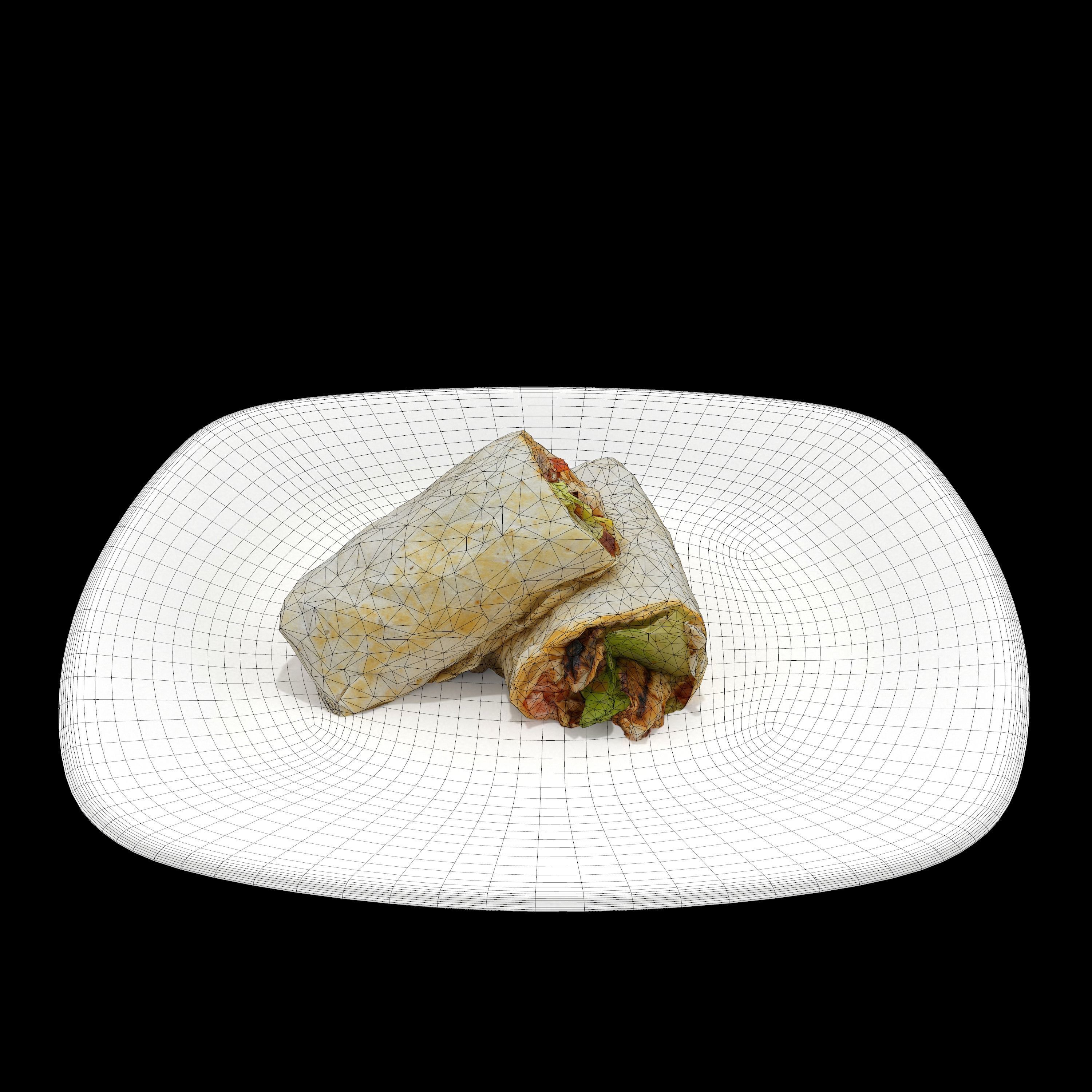 3D model shawarma Low-poly 3D model two burritos on plate VR / AR / low ...