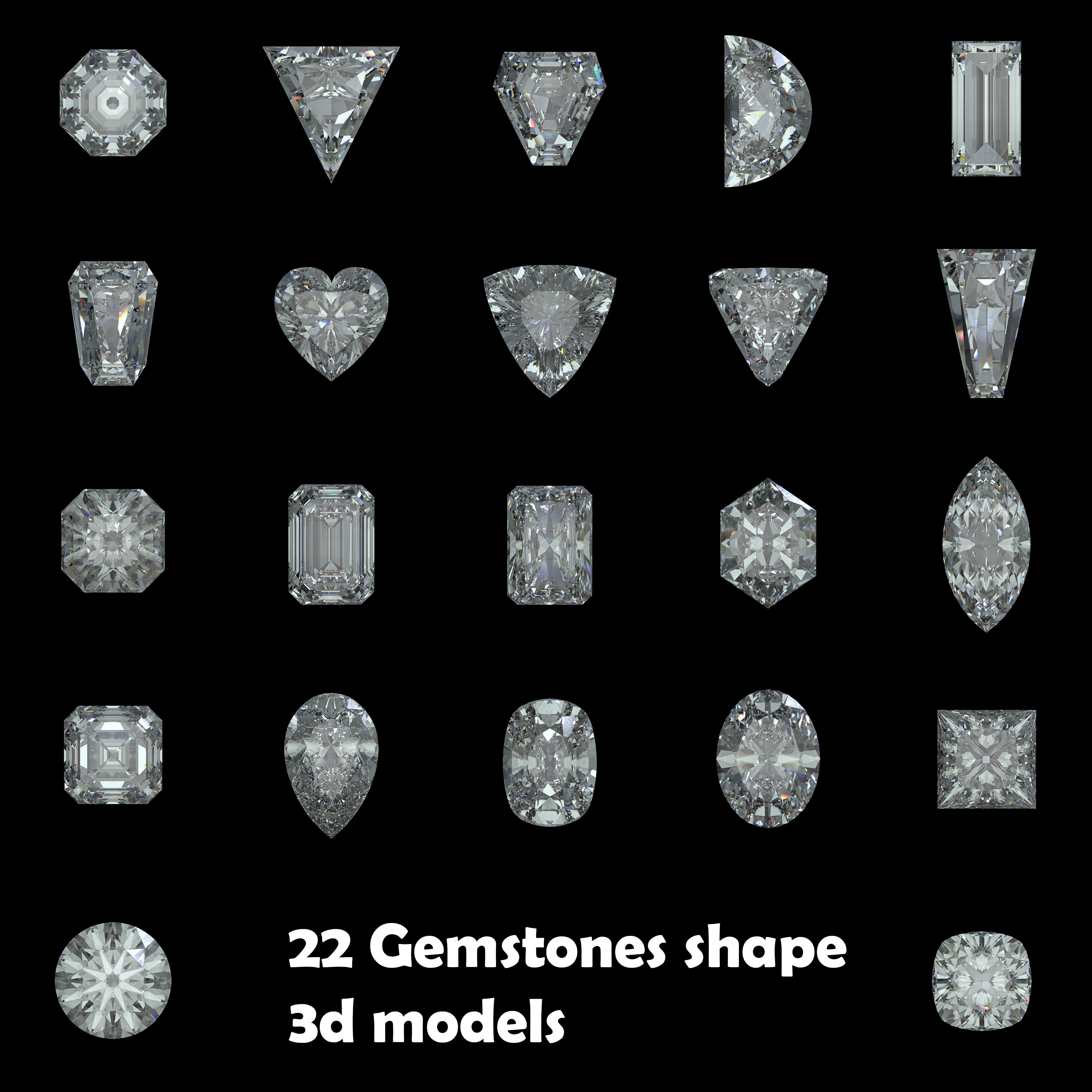 Pack of 22 Gemstones shape for jewelry Designing CAD 3D model 3D ...
