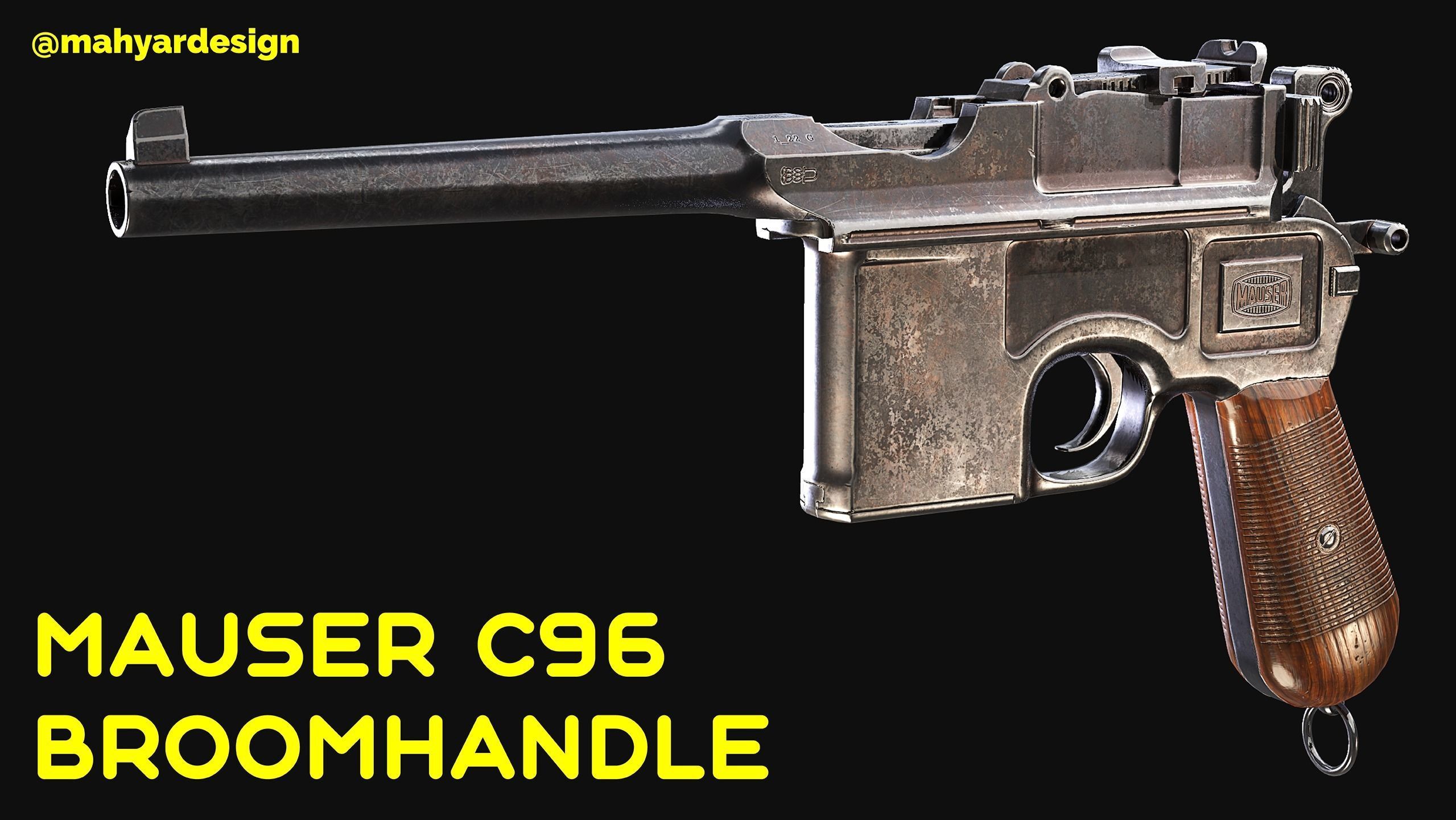 3D model Mauser C96 Broomhandle Pistol Game Ready Asset VR / AR / low ...