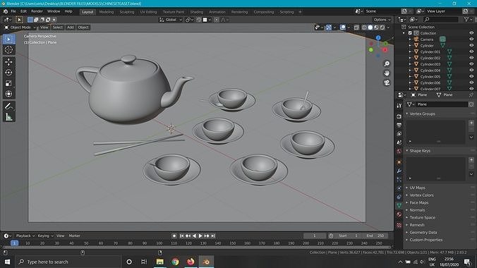 tea set teapot and cups free 3D model | CGTrader