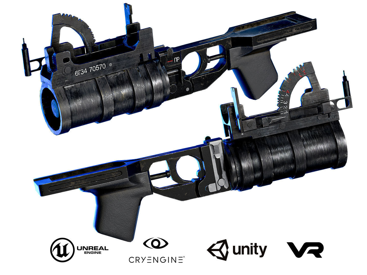 3D model Grenade launcher GP-34 with VOG-25M Koster VR / AR / low-poly ...