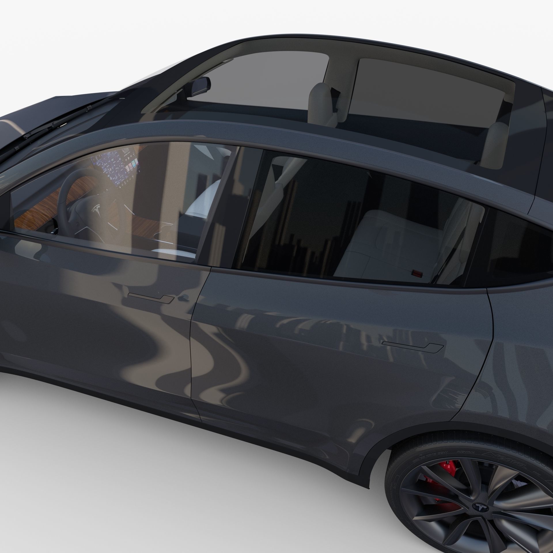 Tesla Model Y AWD Midnight Silver with interior and chassis 3D model ...
