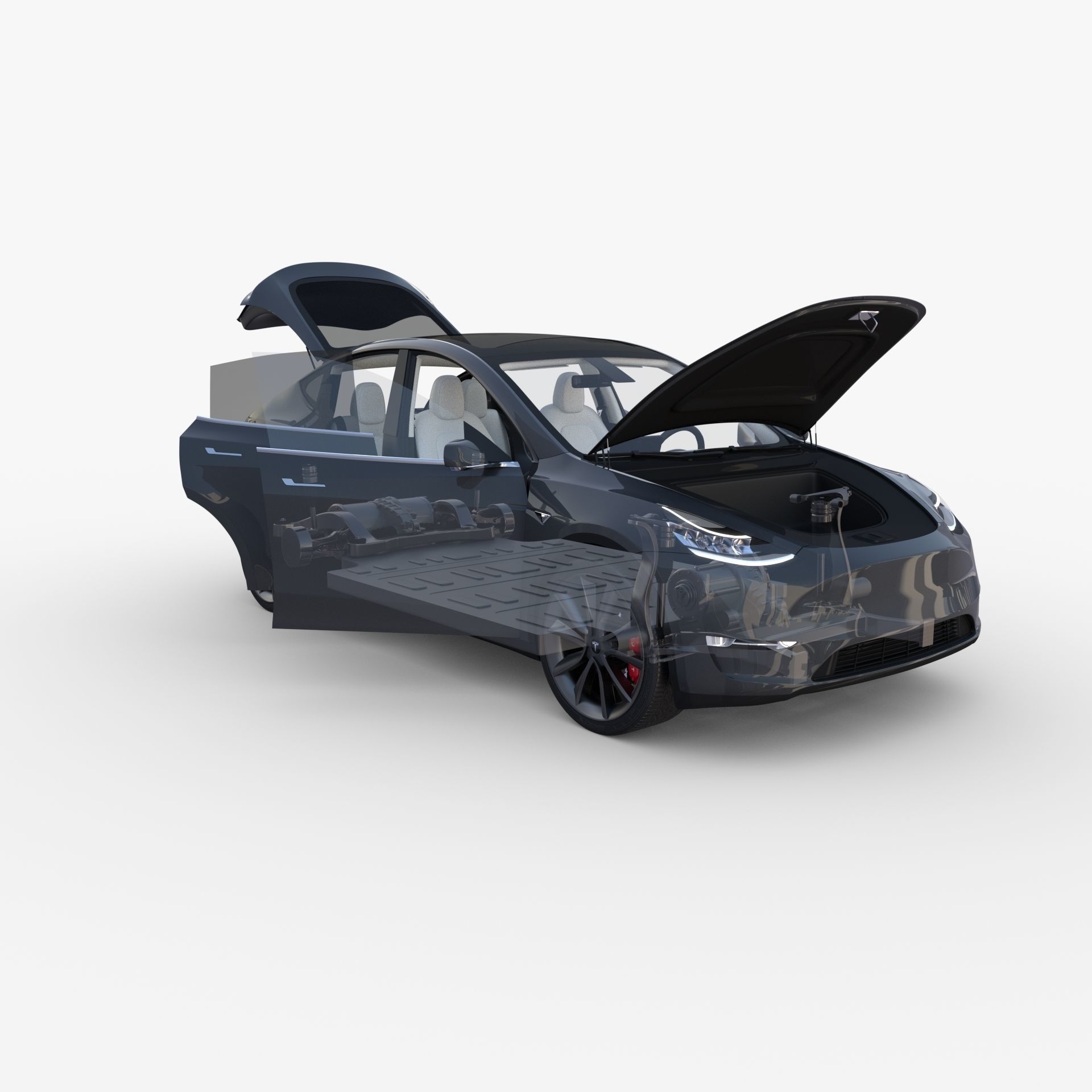 Tesla Model Y AWD Midnight Silver with interior and chassis 3D model ...
