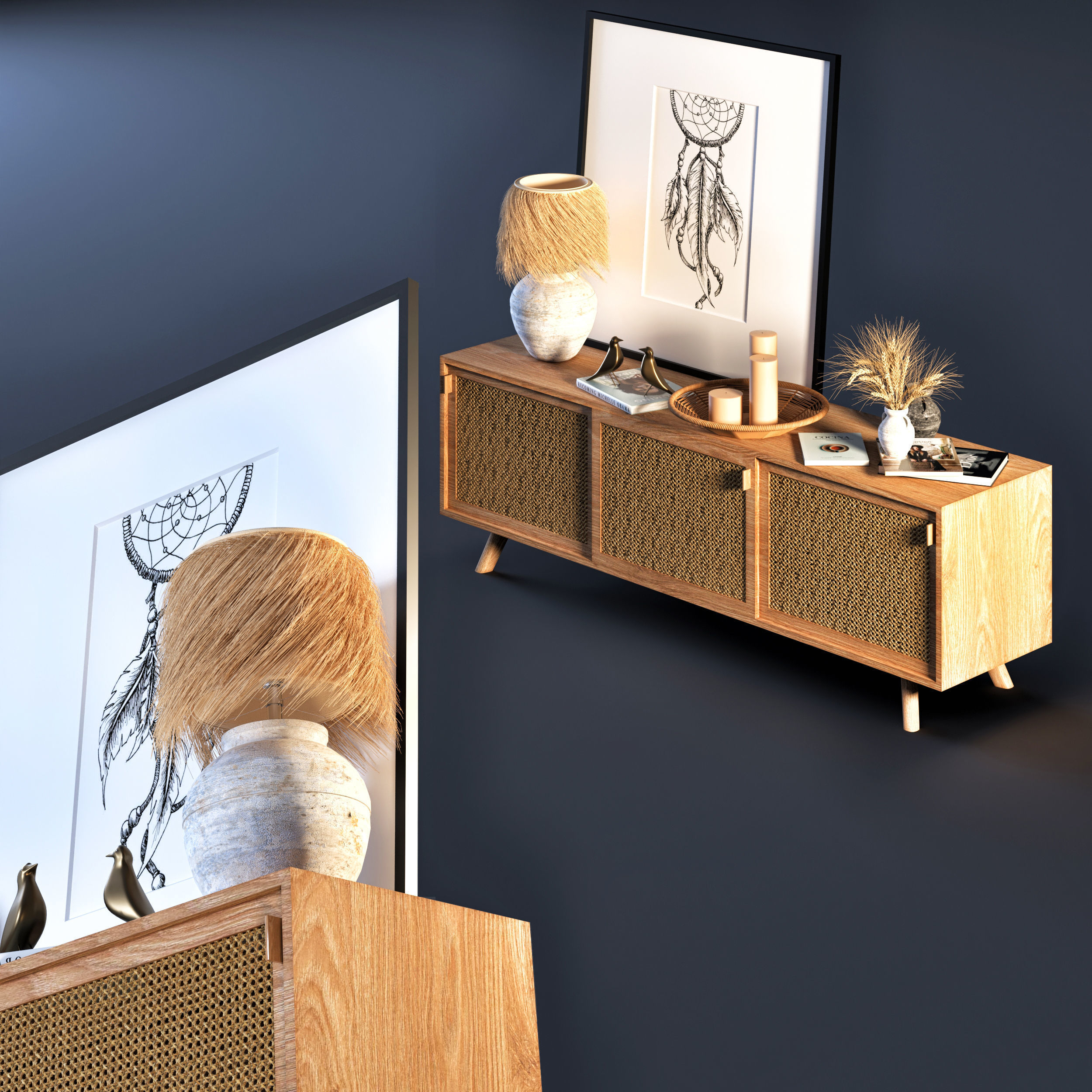 Sideboard-Decorative Set- Boho 3D model | CGTrader