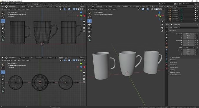 Cup set coffee mugs free 3D model | CGTrader
